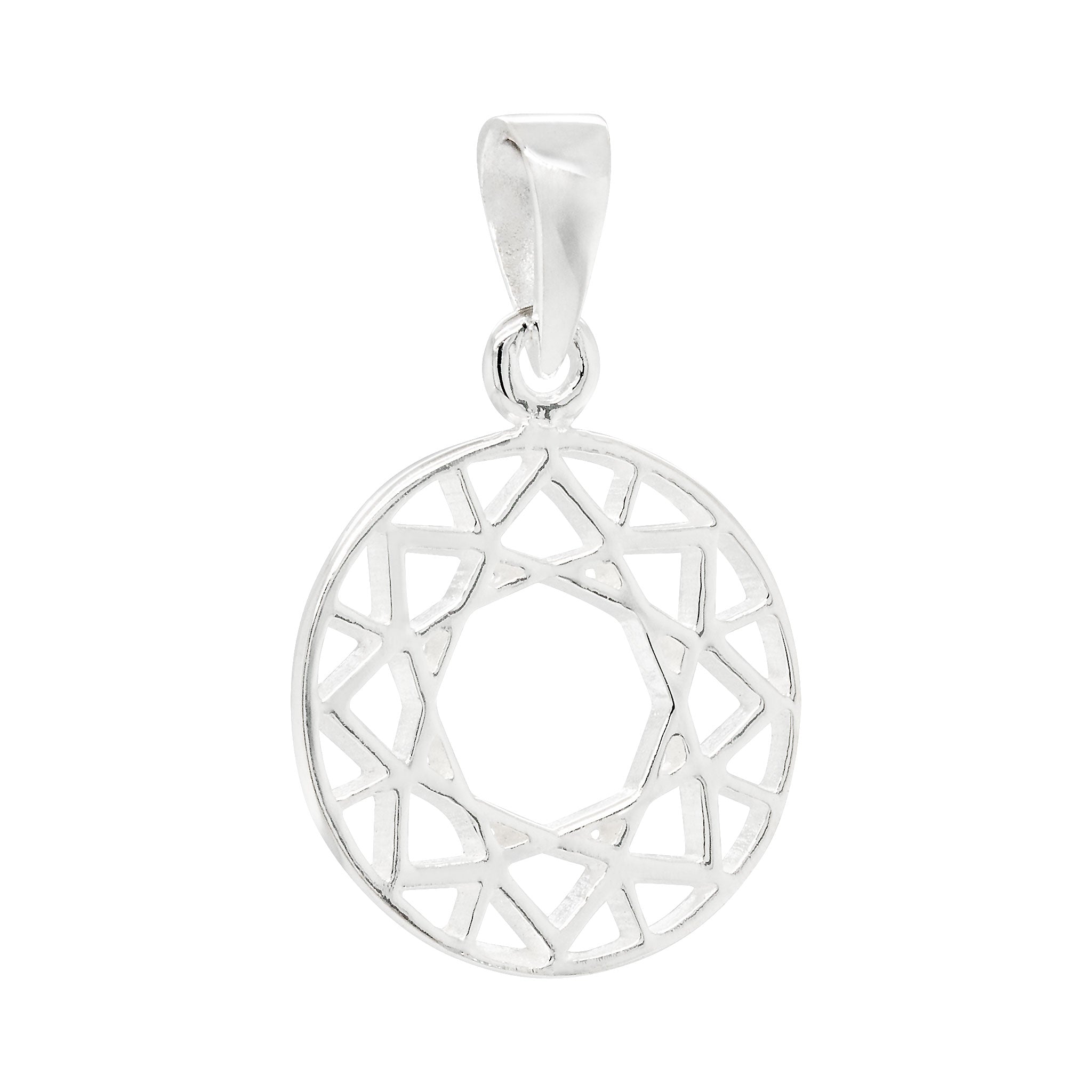 Octagon Eight Point Star Circular Cutout Sterling Silver 925 Pendant
